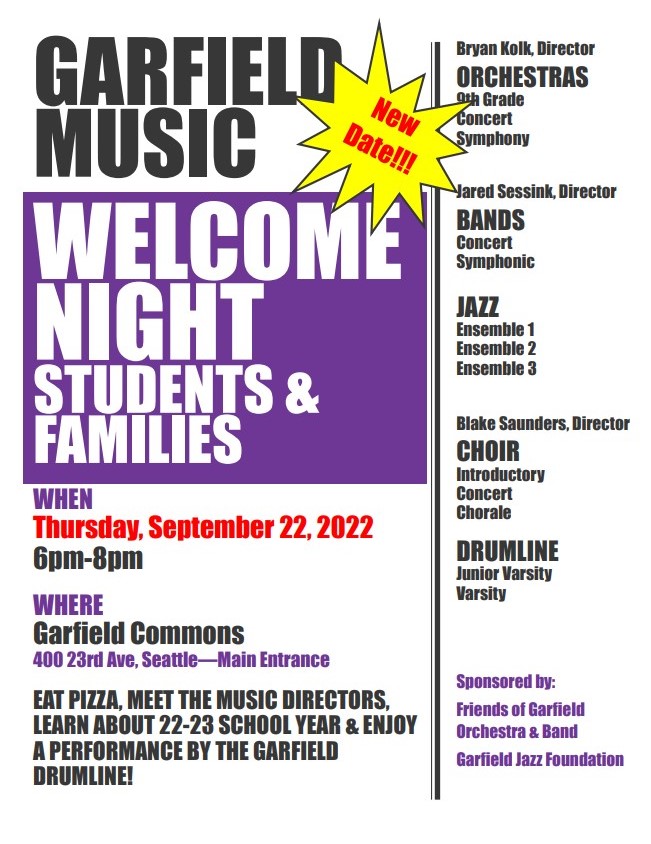 Garfield Music Welcome Night RESCHEDULED - Garfield High School PTSA